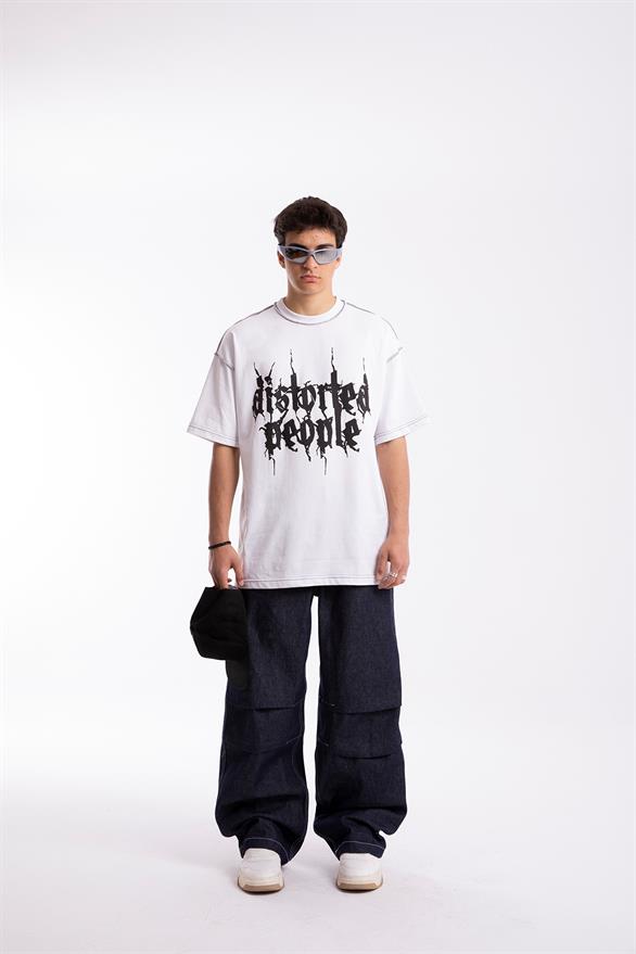 Beyaz Distorted People Baskılı Tişört - Flaw Wear