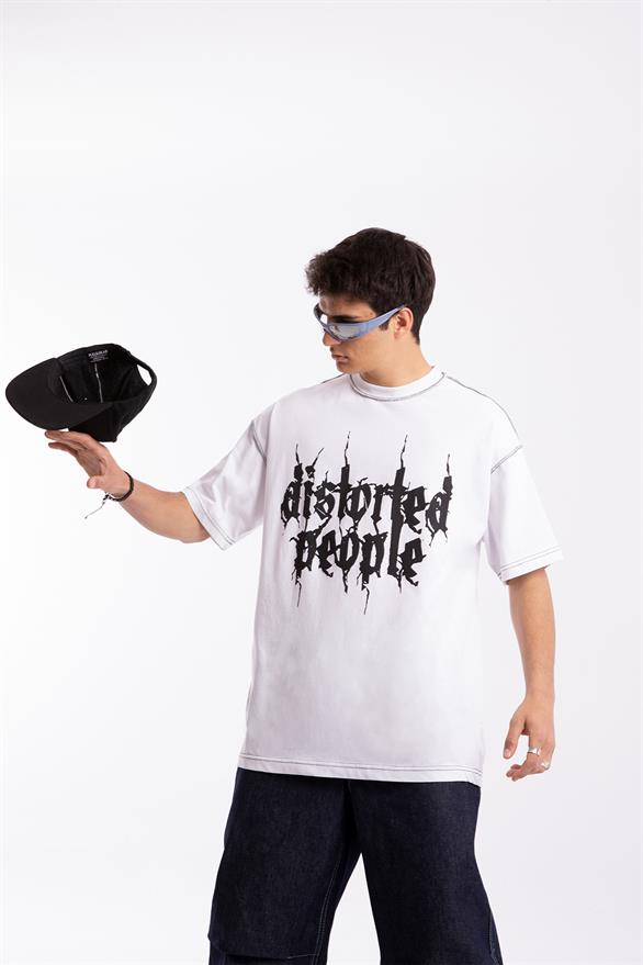 Beyaz Distorted People Baskılı Tişört - Flaw Wear