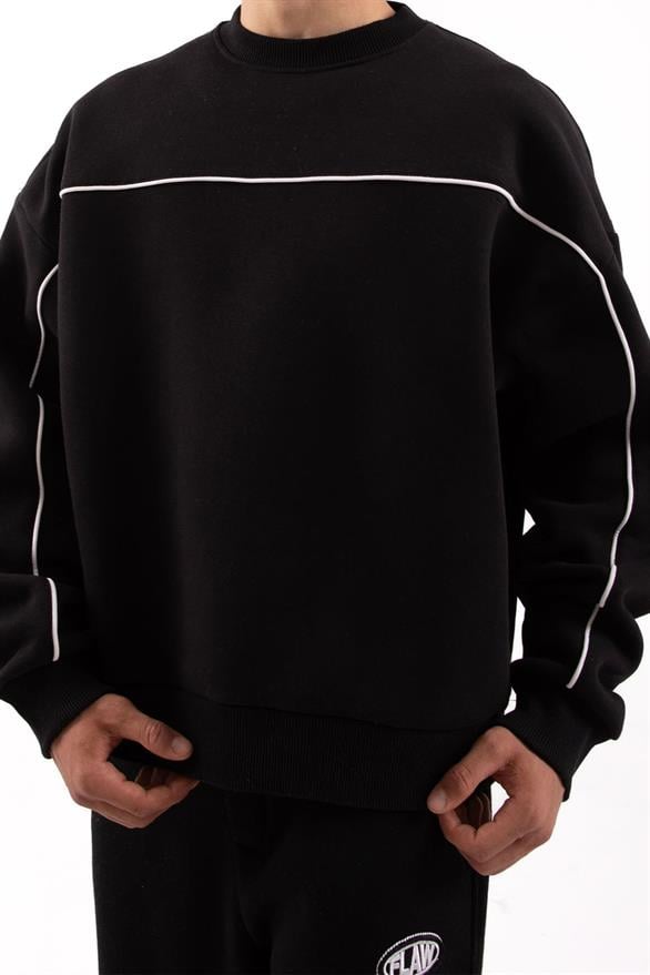 Flaw Atelier Old Skool Kalıp Siyah İçi Pamuklu Sweatshirt Flaw Wears