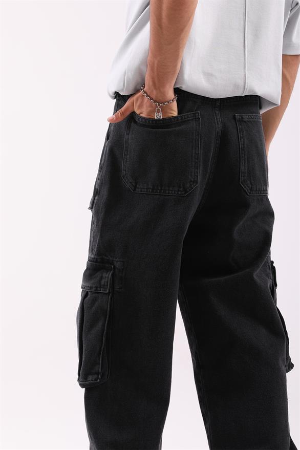 Siyah Full Pocket Baggy Pantolon - Flaw Wear