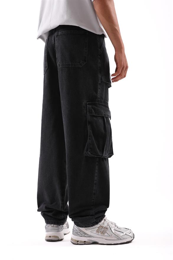 Siyah Full Pocket Baggy Pantolon - Flaw Wear