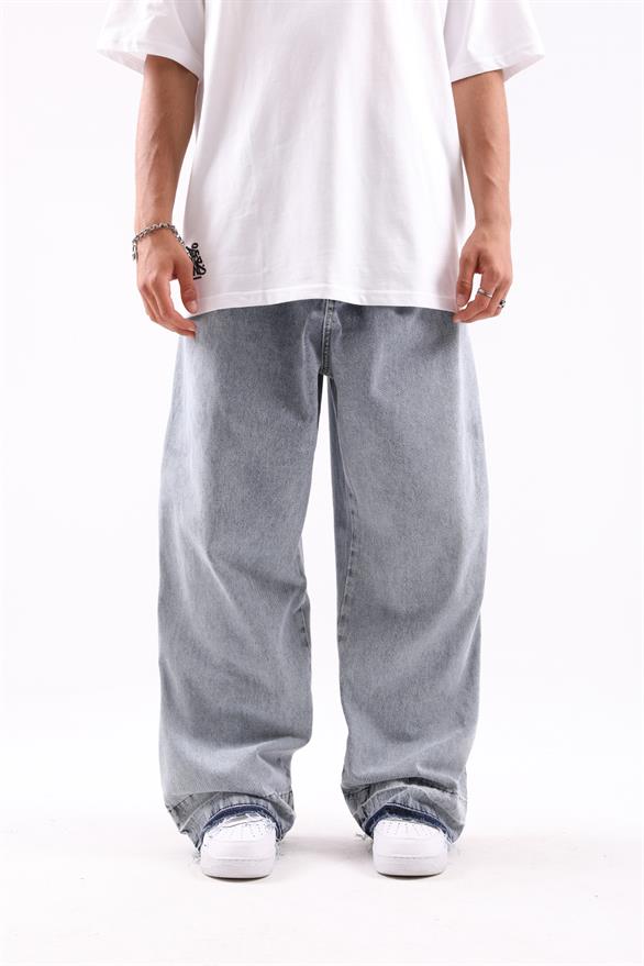 Buz Mavi Paça Detaylı Extra Baggy Jean - Flaw Wear