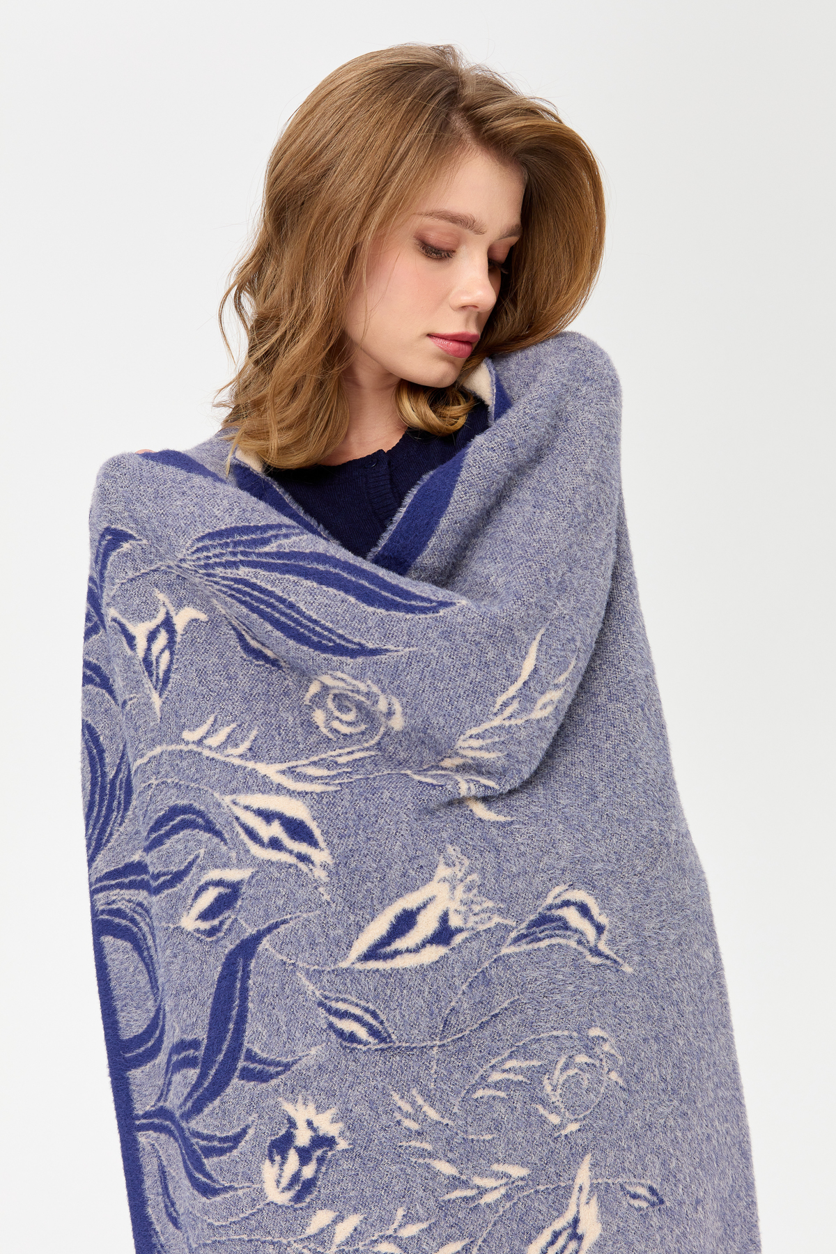 Kadın Triko Kenarı Linyum Çiçekli Afrodit Büyük Şal 06 DESEN TRİKO