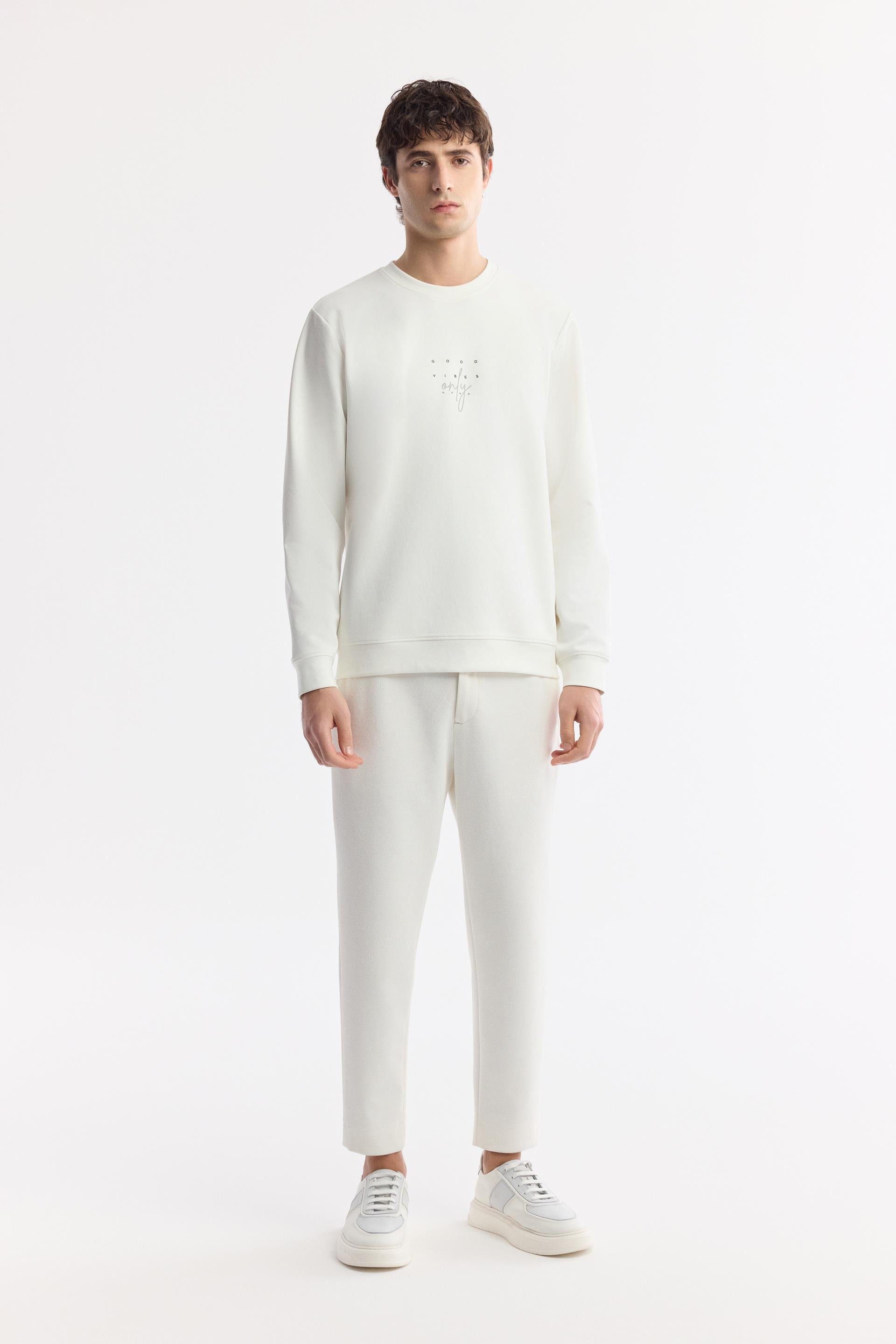 Beyaz Klasik Bel Örme Diagonel Pedasa Carrot Fit Pantolon | AVVA