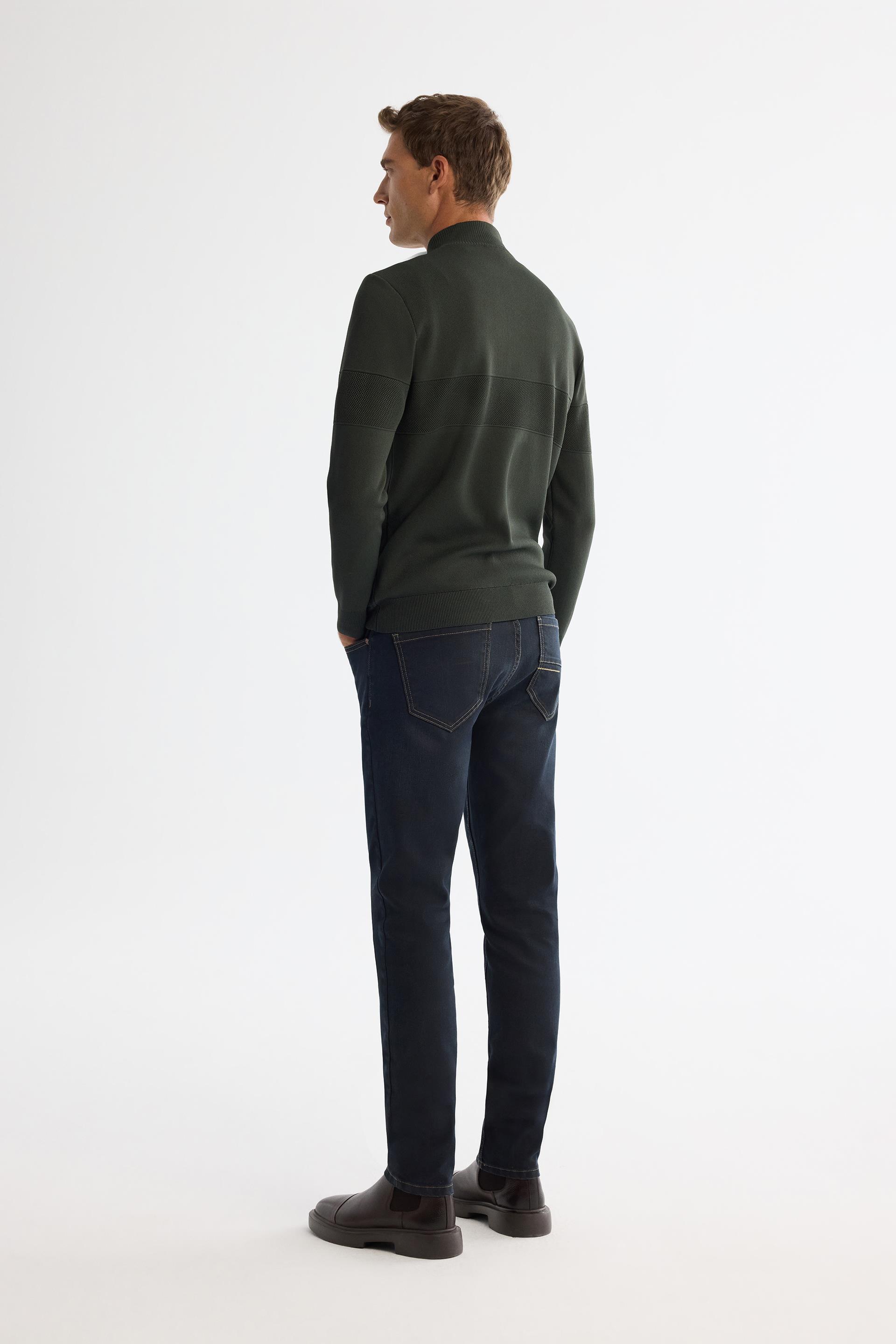 Haki Fermuarlı Dik Yaka Önü Doku Detaylı Triko Kazak | AVVA