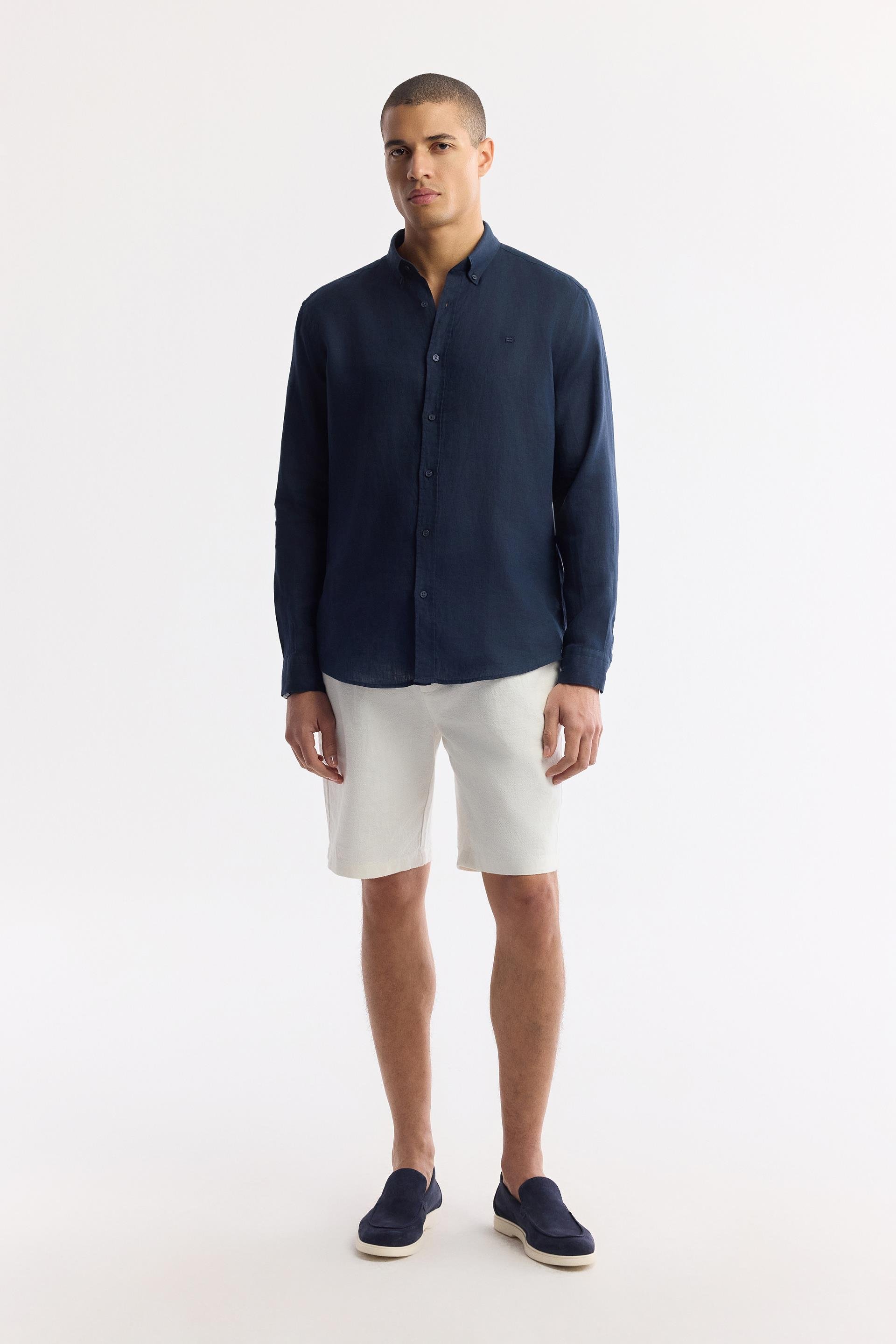 Kırık Beyaz Beli Lastikli Dokulu Teos Relaxed Fit Şort | AVVA