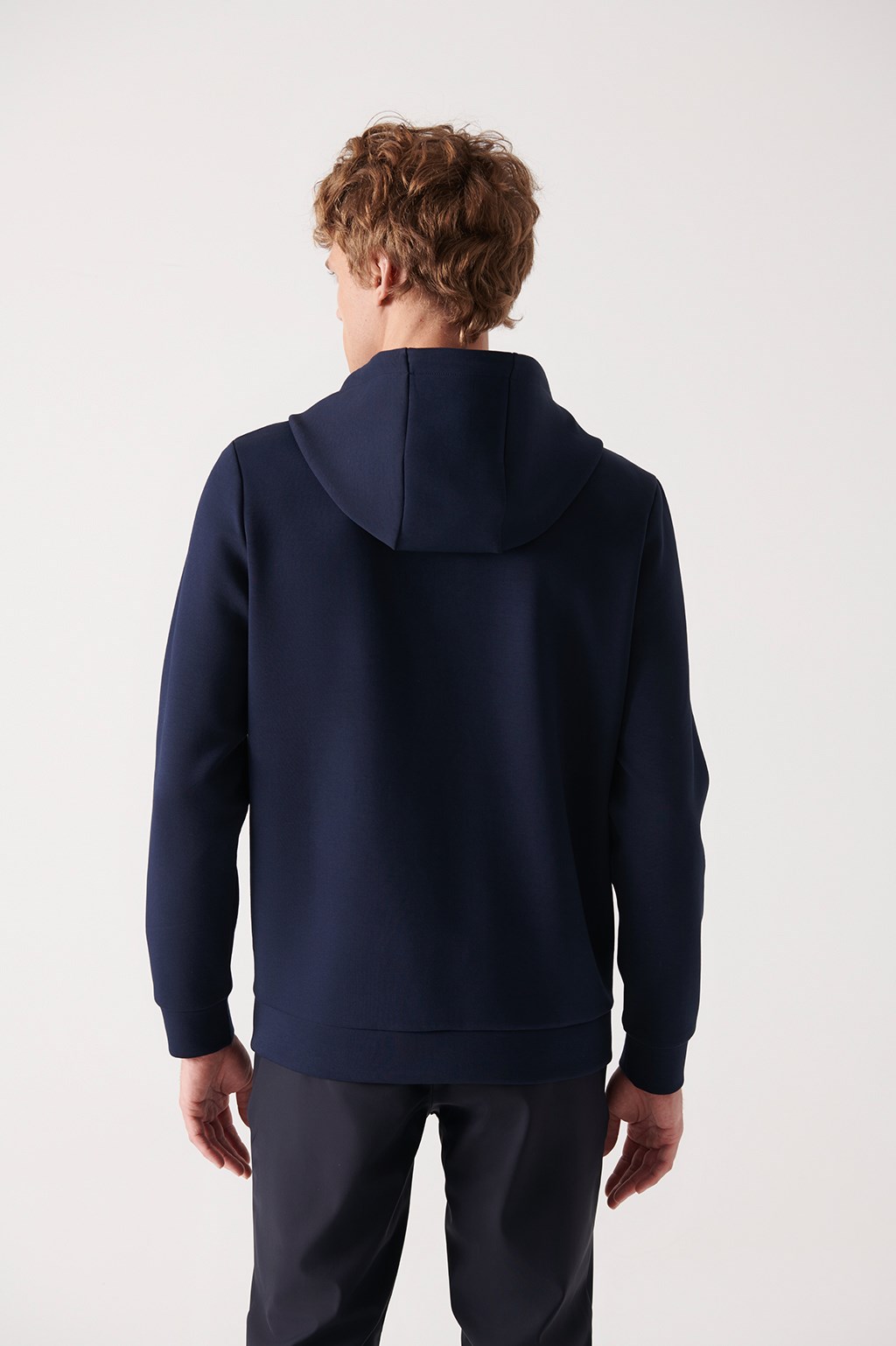 Lacivert Kapüşonlu İnterlok Kumaş Fermuarlı Sweatshirt | AVVA