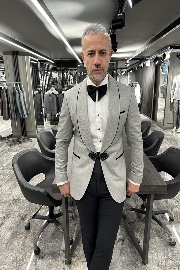 ŞAL YAKA GRİ TAKIM ELBİSE