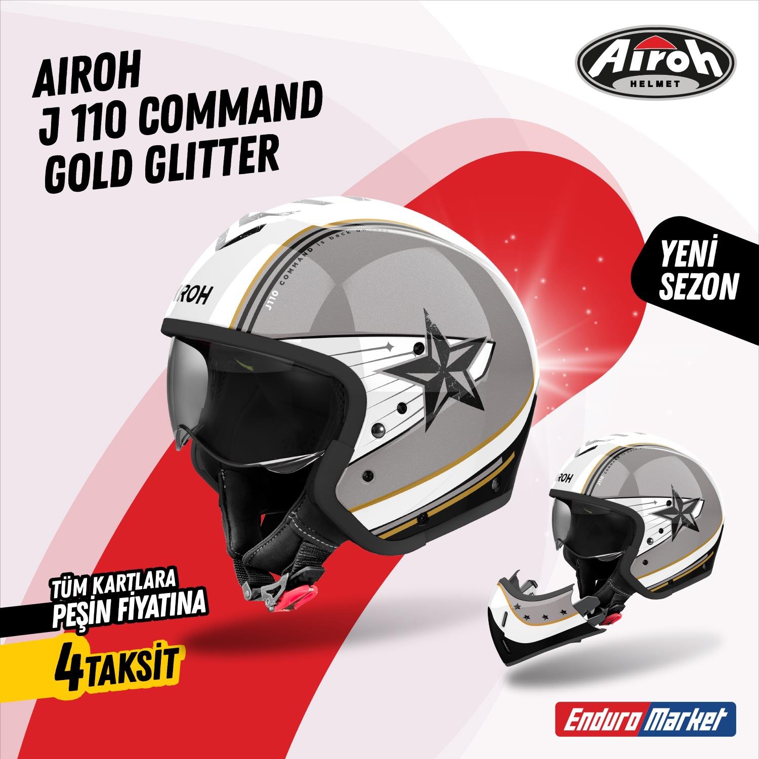 Airoh J 110 Command Gold Glitter Kask Yarim-Cene Acilir Kask Enduro Market | Enduromarket.Com J1C91