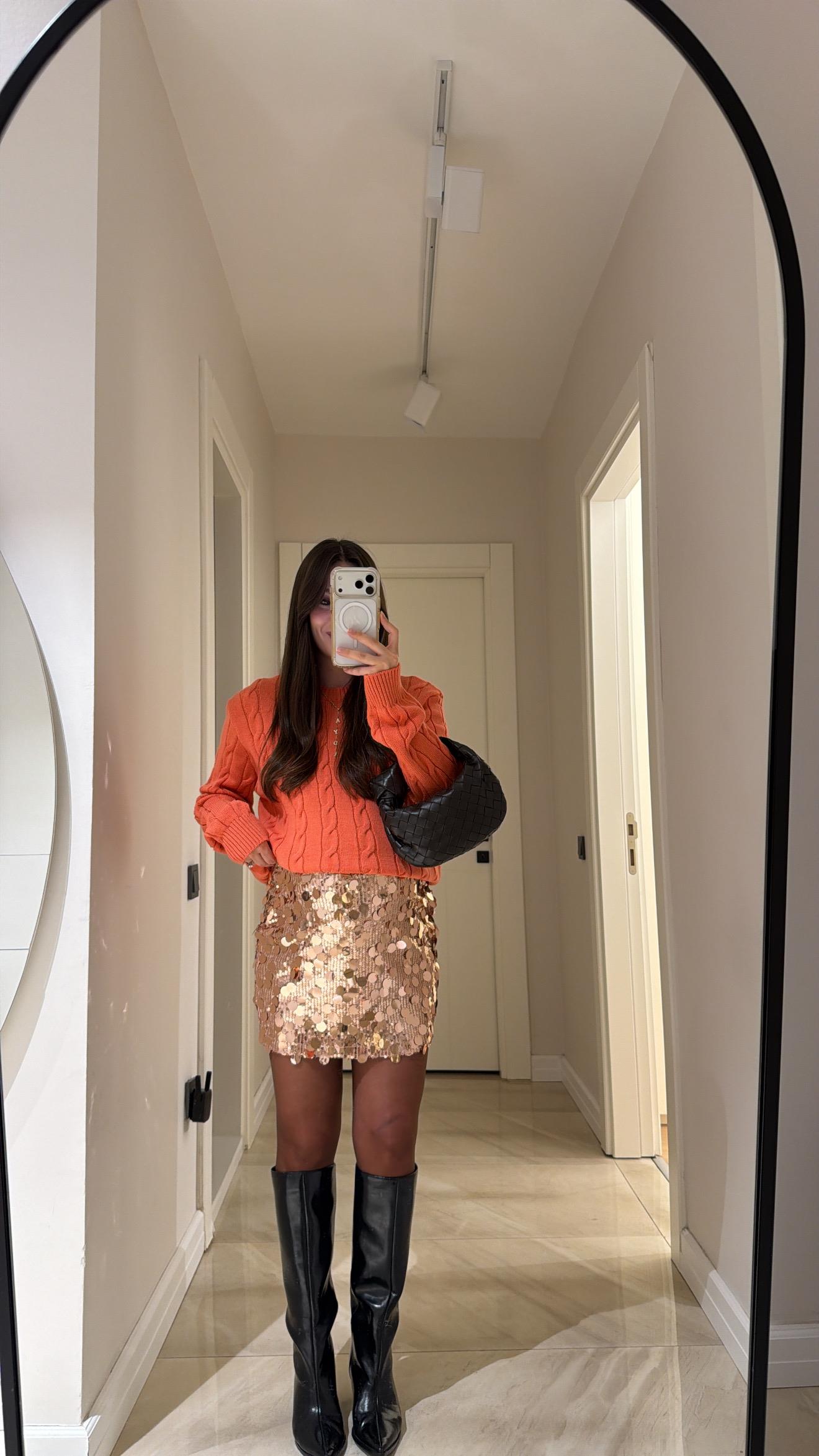 Mercan Saç Örgü Detaylı Triko Kazak