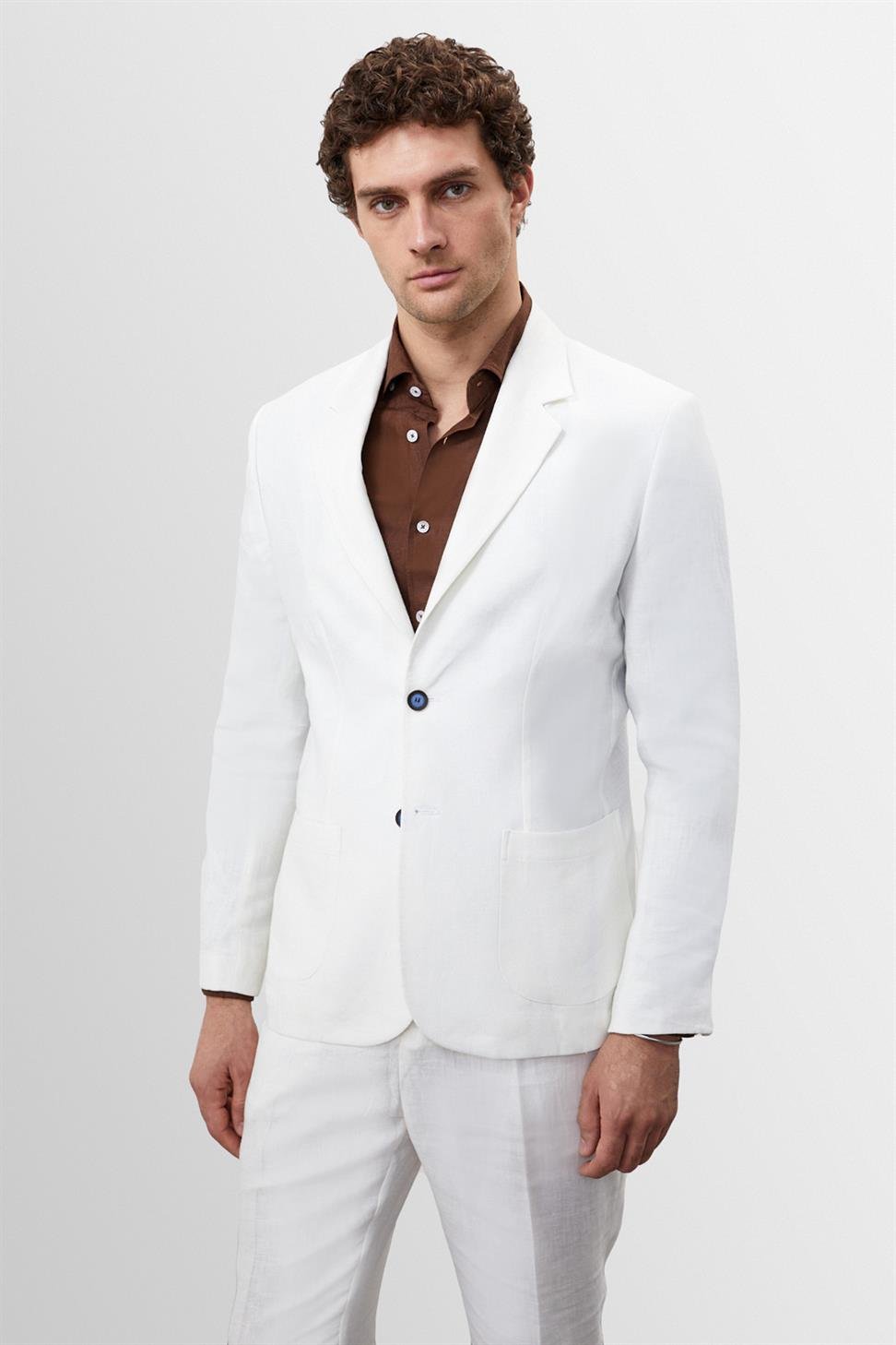 Antioch Beyaz %100 Keten Erkek Blazer Ceket Antioch Beyaz %100 Keten Erkek Blazer Ceket