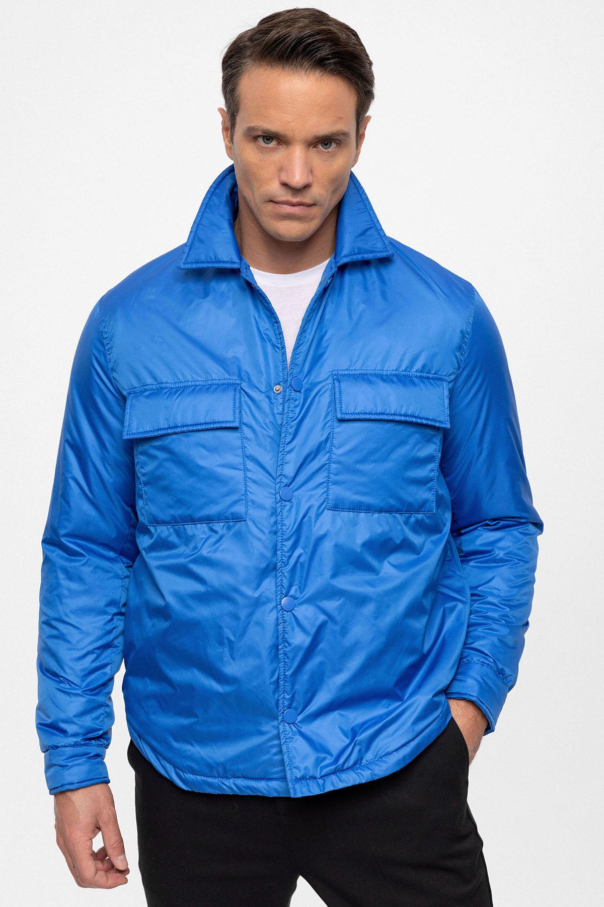 Antioch Mavi Hafif Dolgulu Cep Detaylı Erkek Şişme Mont