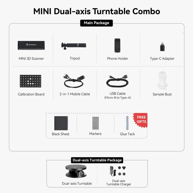 Revopoint MINI Dual-Axis Turntable Combo 3D Tarayıcı Revopoint MINI Dual-Axis Turntable Combo 3D Tarayıcı