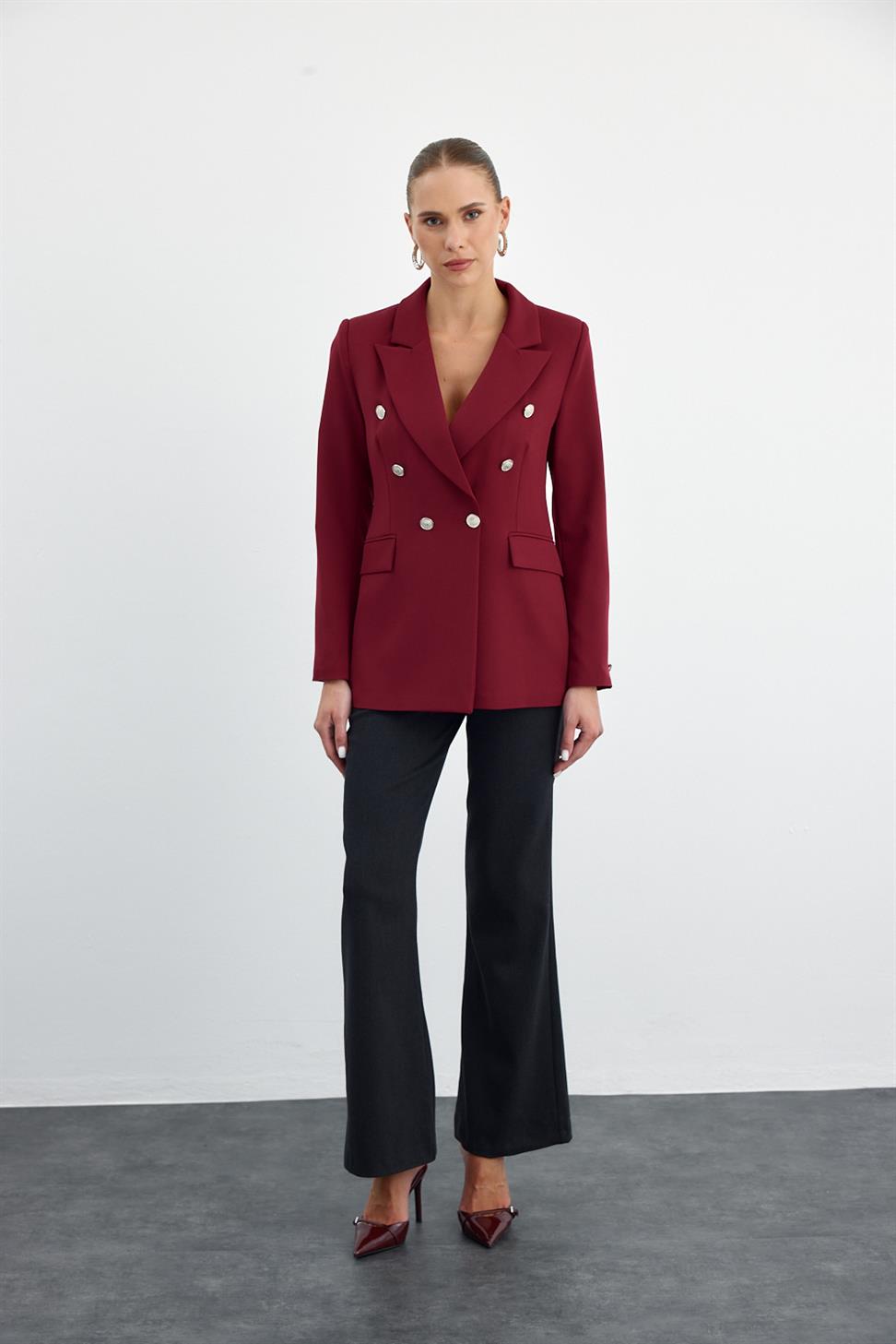 Siyah Kruvaze Blazer Kadın Ceket - Tuba Butik