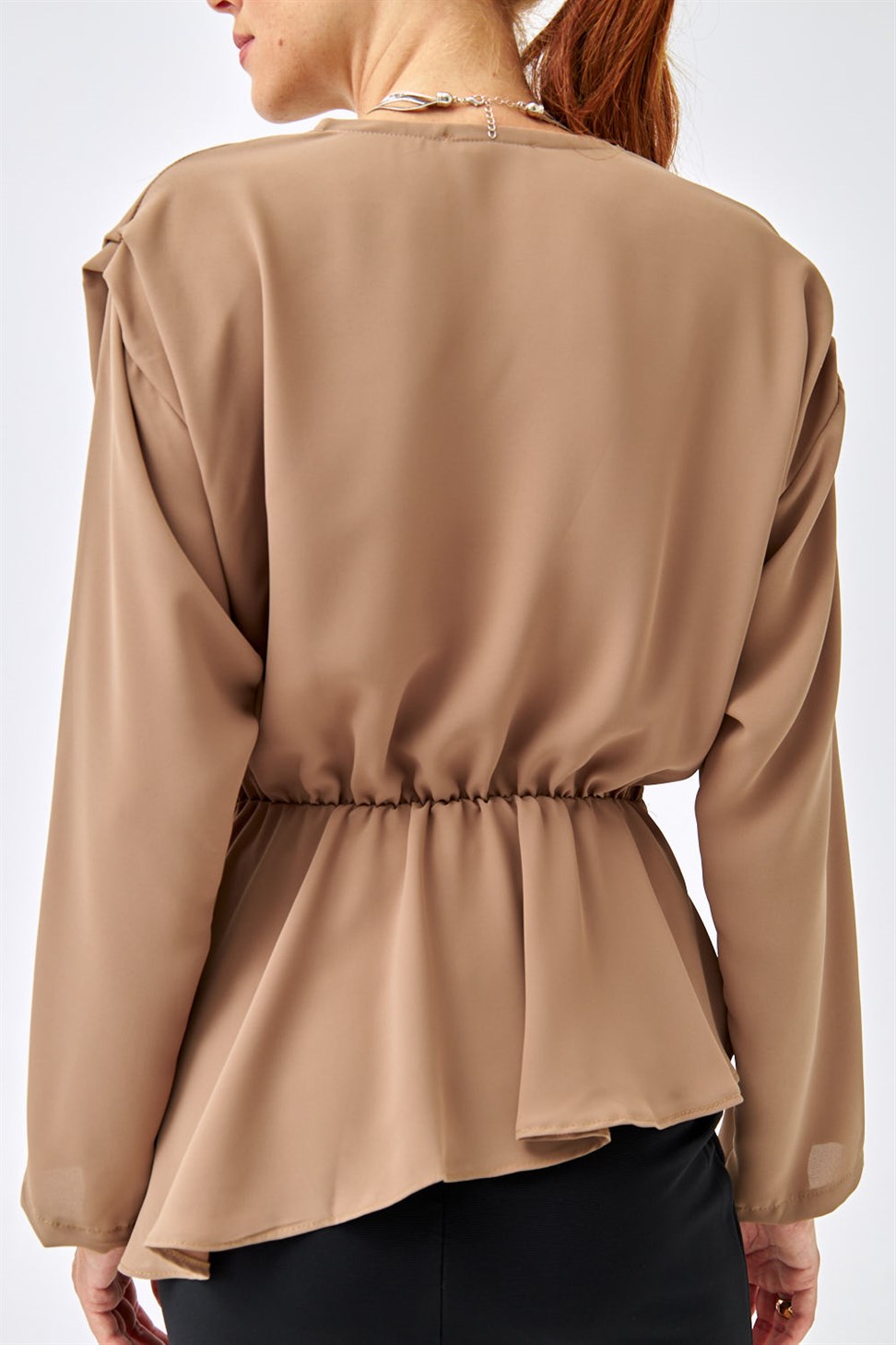 Kruvaze Yaka Vizon Bluz | Tuba Butik