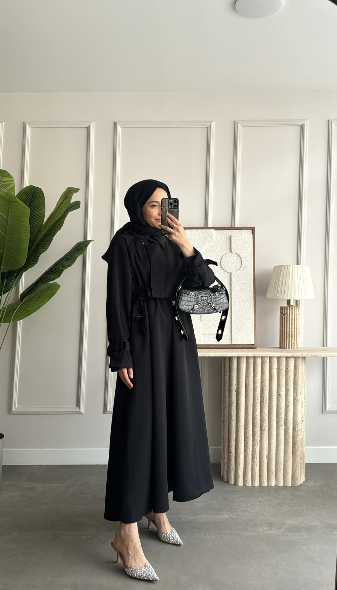 Albrey Trenç Elbise Siyah