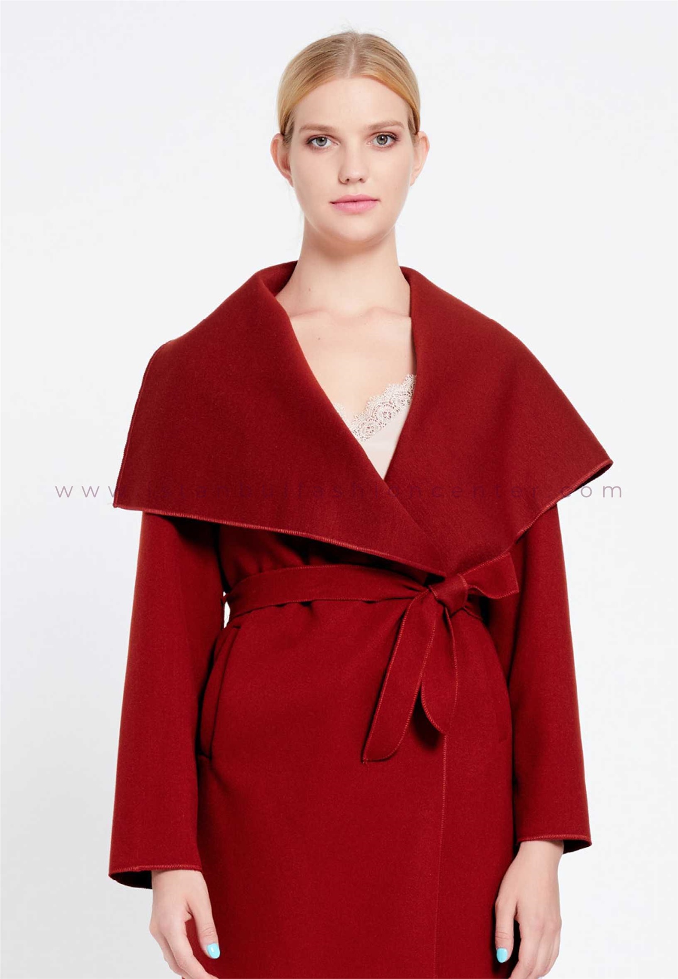 Carla Venturi Long Sleeve Regular Burgundy Trenchcoat Cav89200cın