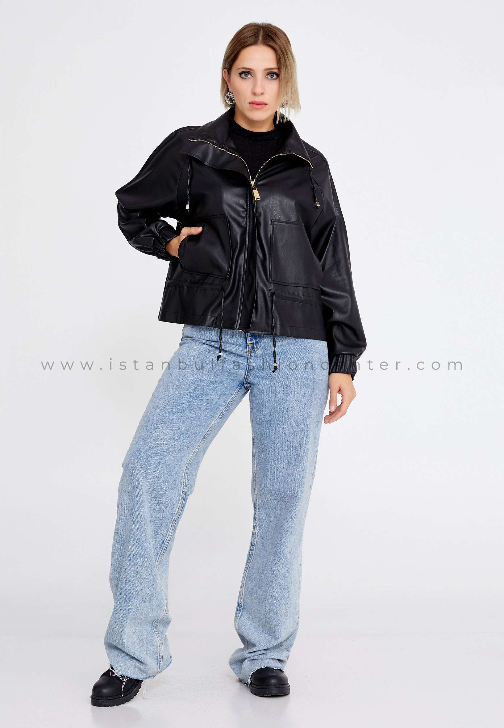 Explosion Long Sleeve Faux Leather Solid Color Regular Black Jacket