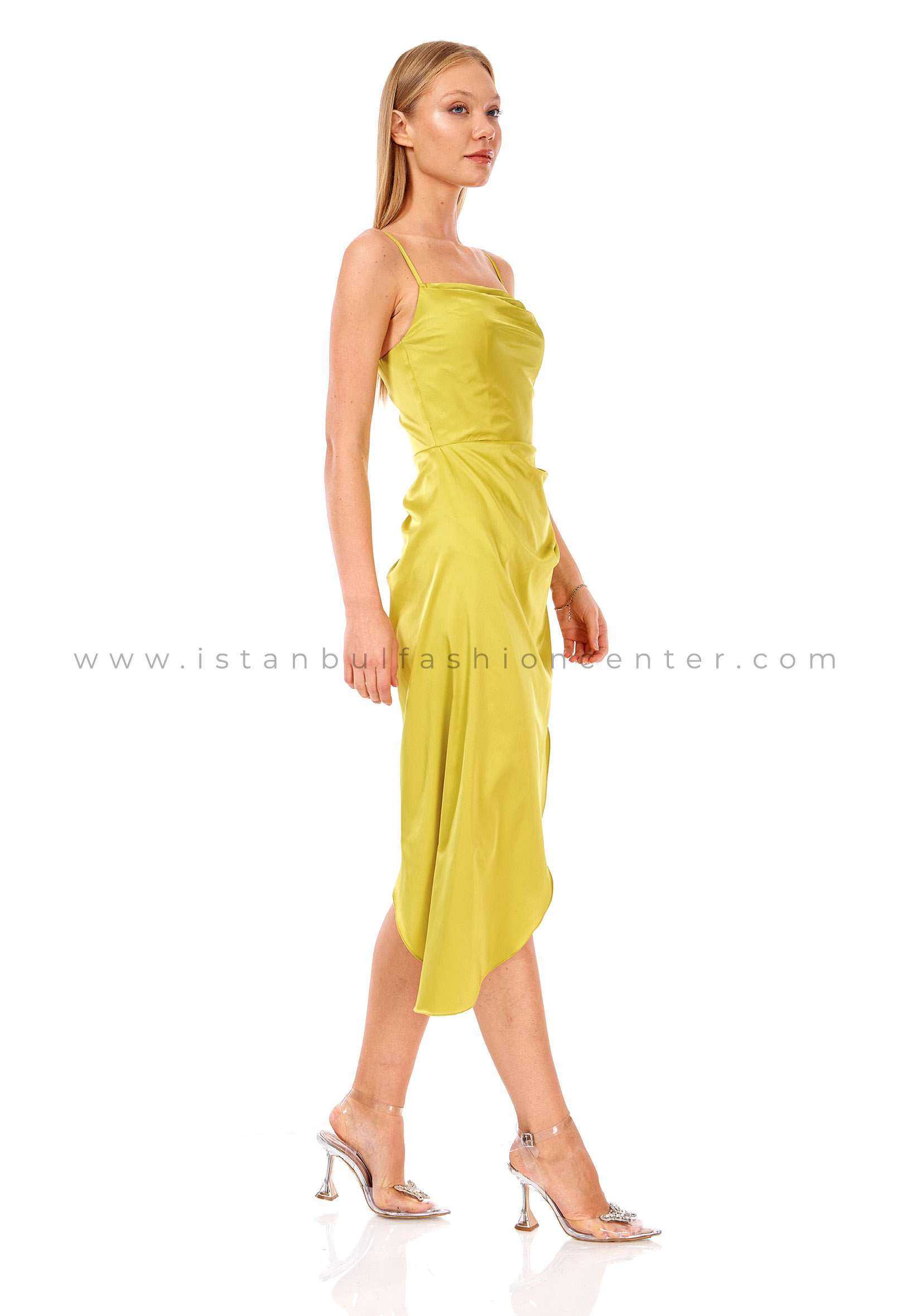HOT CONTACT Sleeveless Midi Satin Column Regular Green Evening Dress ...