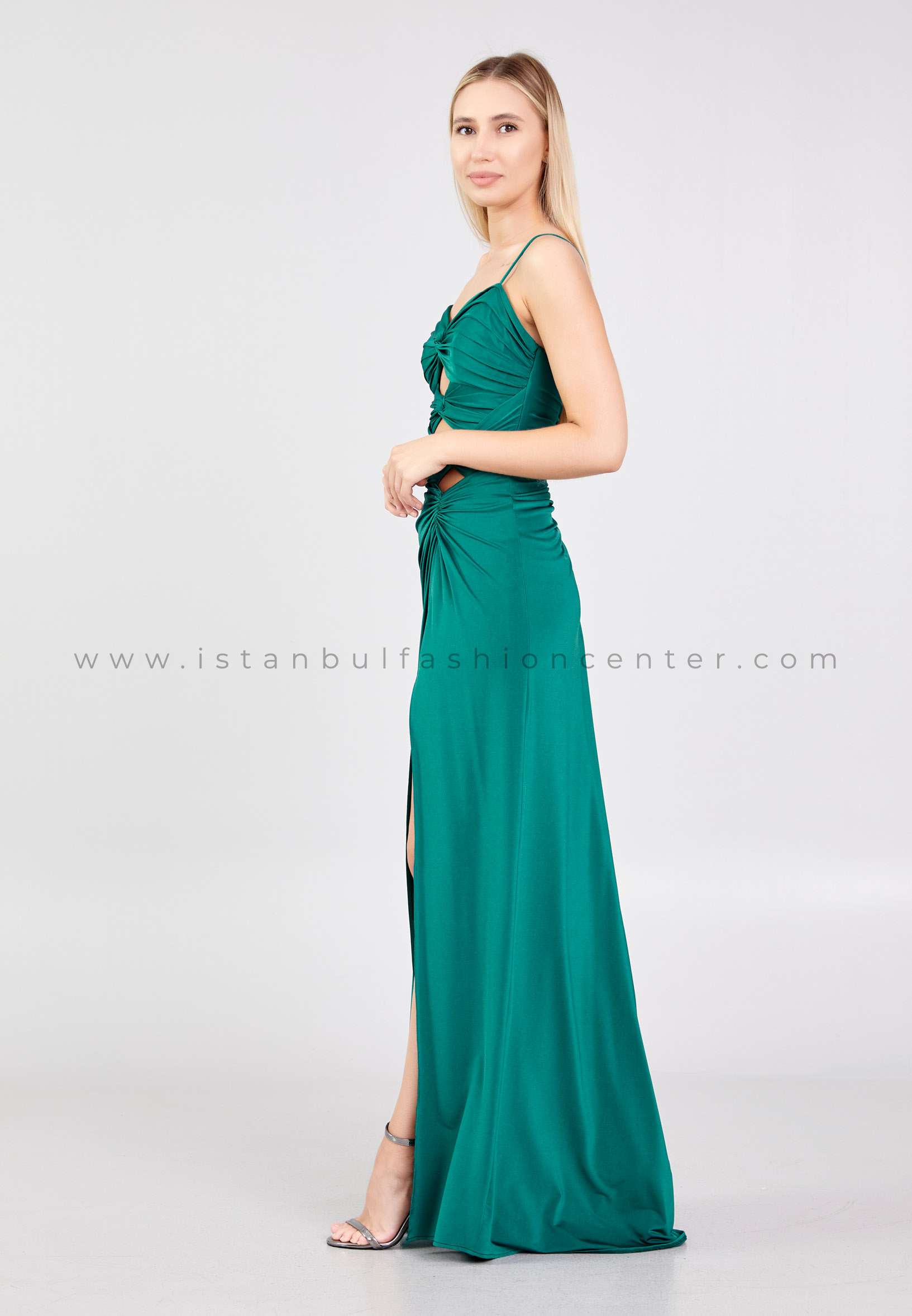 Şeref Vural Sleeveless Maxi Lycra Column Regular Green Evening Dress
