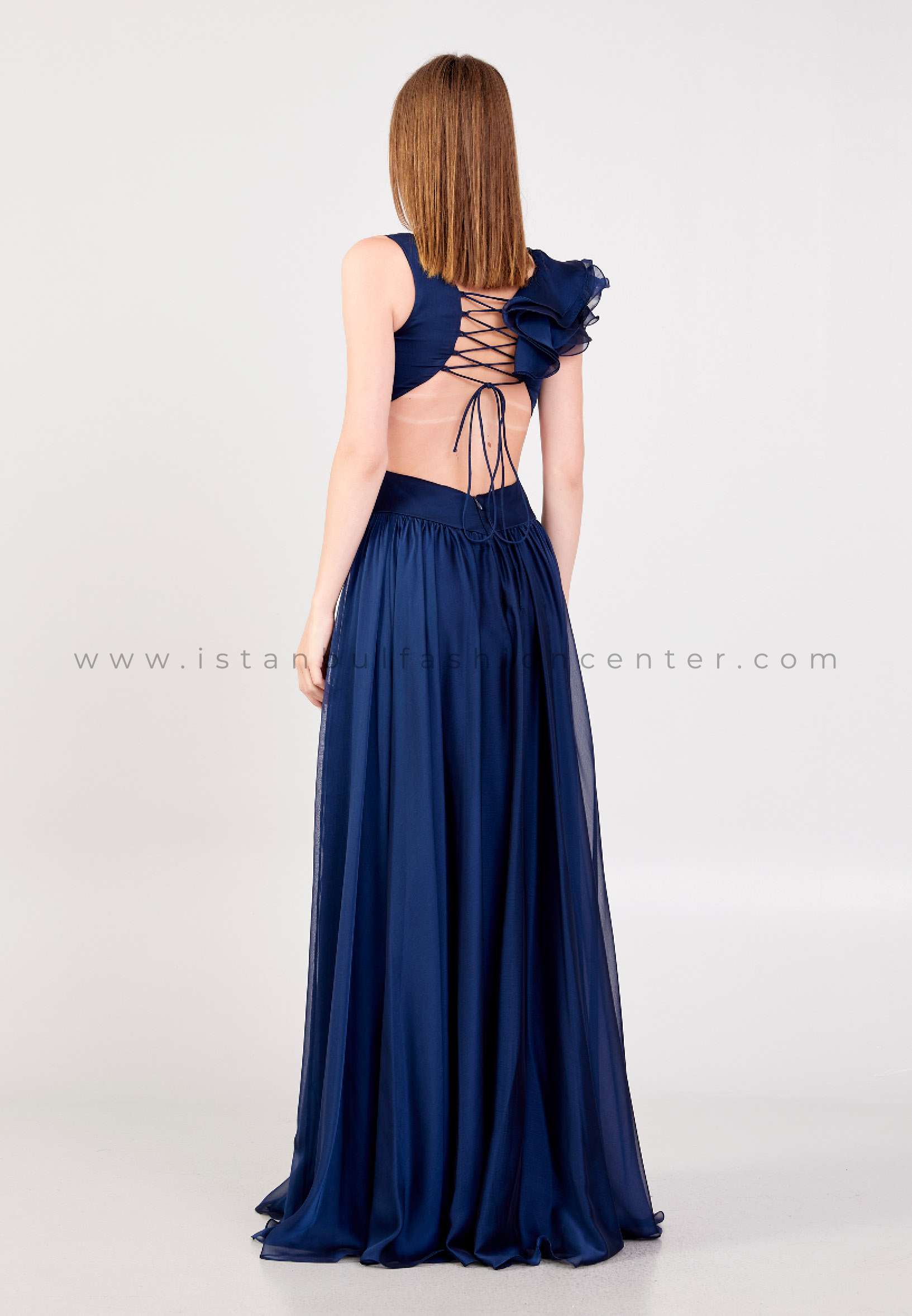 Şeref Vural Sleeveless Maxi Tulle Column Regular Navy Wedding Guest