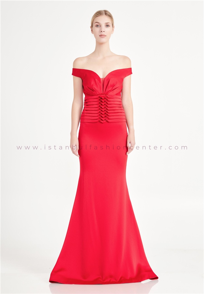 Hallmark Off Shoulder Maxi Crepe Mermaid Regular Red Evening Dress