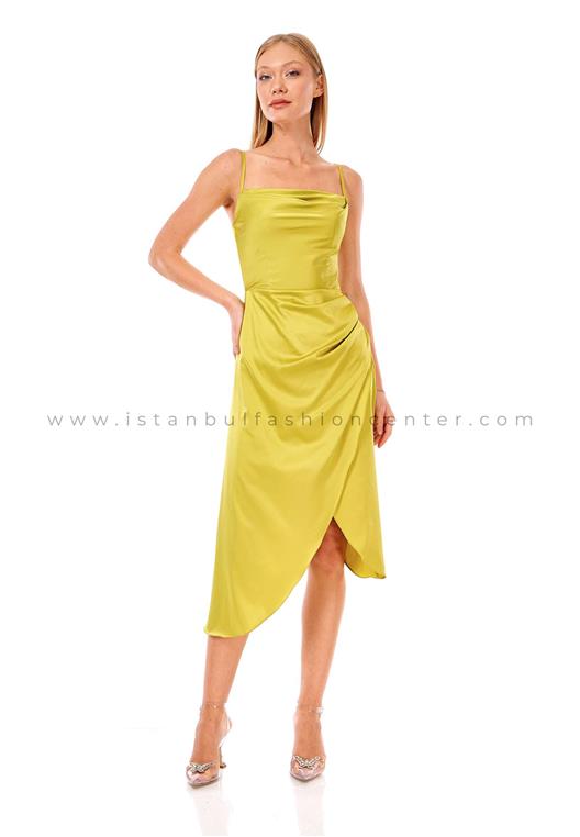 HOT CONTACT Sleeveless Midi Satin Column Regular Green Evening Dress ...