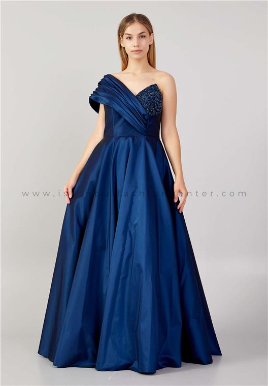 İnset One Shoulder Maxi Chiffon Gown Plus Size Blue Prom Dress Ins3077 1sks