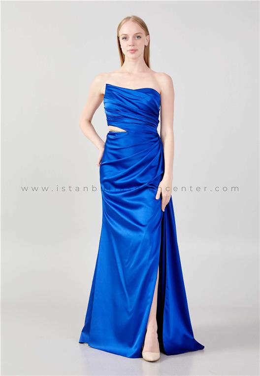 Şeref Vural Strapless Maxi Viscose Column Regular Blue Wedding Guest