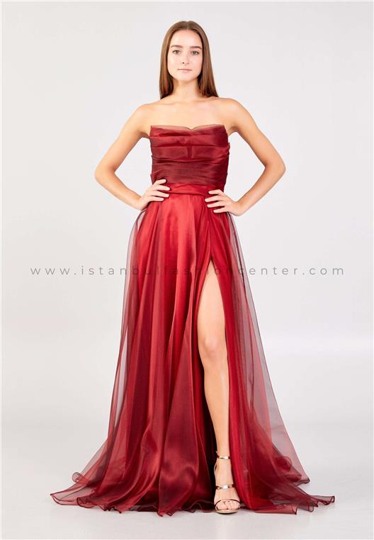 Şeref Vural Strapless Maxi Tulle Column Regular Red Prom Dress Srf8031kır