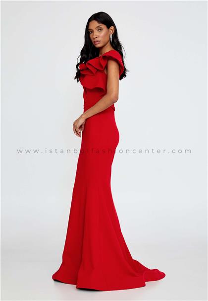 Allure Off Shoulder Maxi Crepe Mermaid Regular Red Wedding Guest Dress