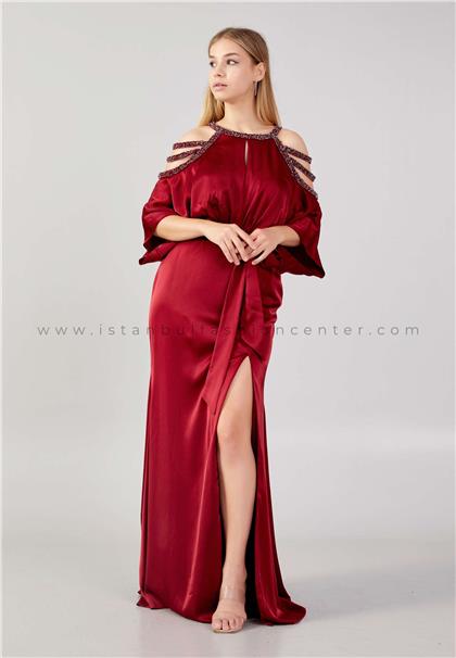 Fumee Off Shoulder Maxi Satin Mermaid Plus Size Burgundy Wedding Guest