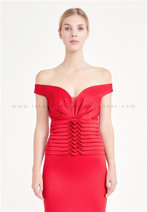 Hallmark Off Shoulder Maxi Crepe Mermaid Regular Red Evening Dress