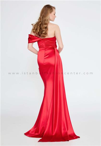 Hallmark Off Shoulder Maxi Satin Mermaid Regular Red Evening Dress
