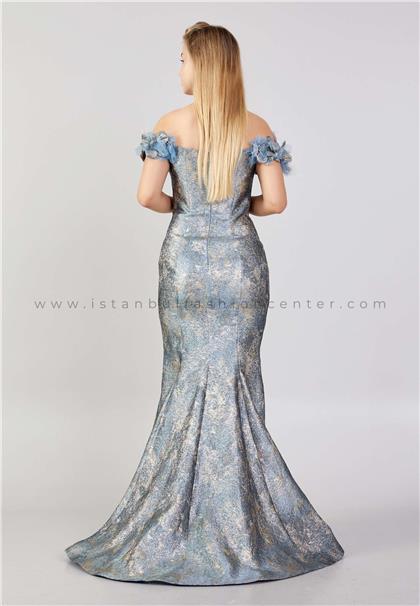 Hallmark Off Shoulder Maxi Crepe Mermaid Plus Size Blue Prom Dress