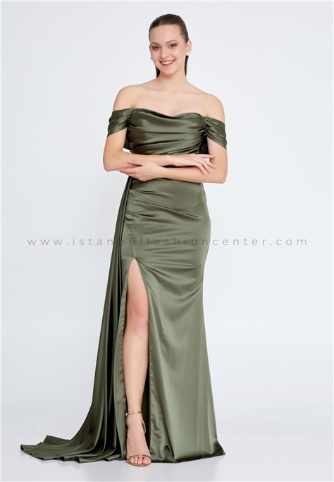 HOT CONTACT Off Shoulder Maxi Satin Mermaid Regular Green Wedding Guest ...