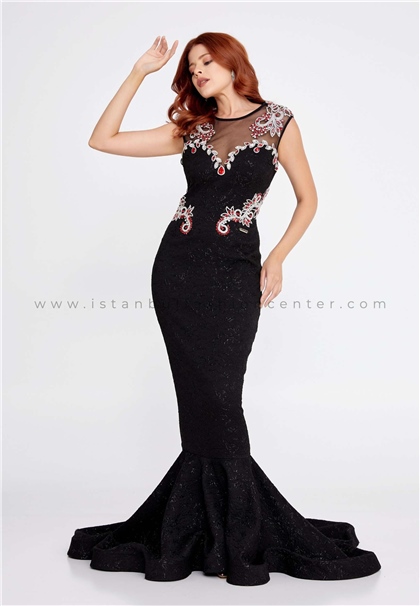 Matini Sleeveless Maxi Crepe Mermaid Regular Red Black Wedding Guest