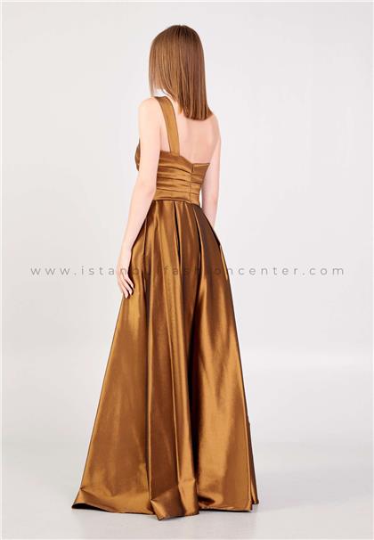 Şeref Vural One Shoulder Maxi Chiffon Column Regular Yellow Evening
