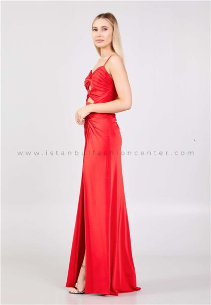 Şeref Vural Sleeveless Maxi Lycra Column Regular Red Evening Dress