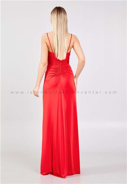Şeref Vural Sleeveless Maxi Lycra Column Regular Red Evening Dress