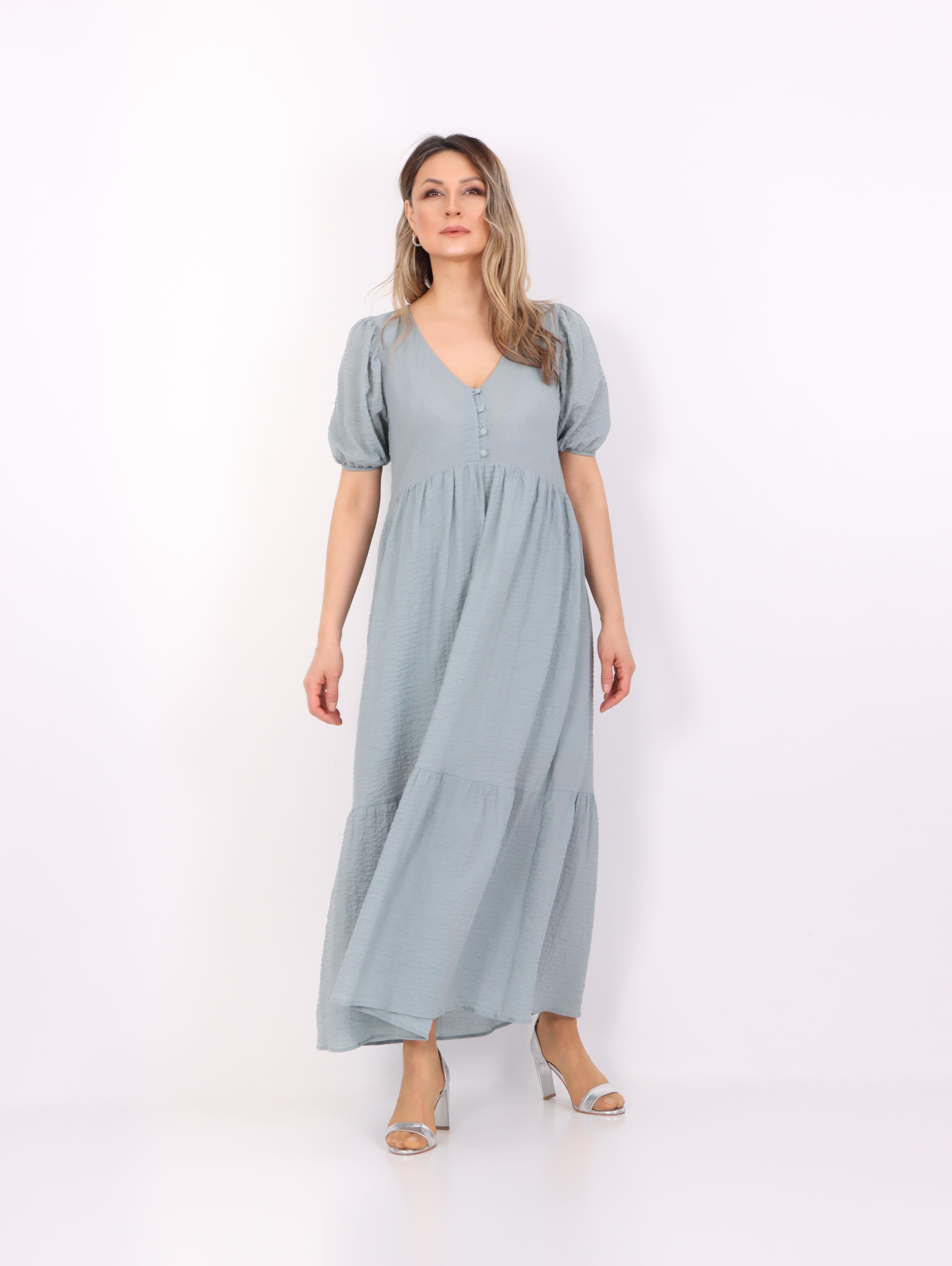 V Yaka Elbise (Pastel Mavi)