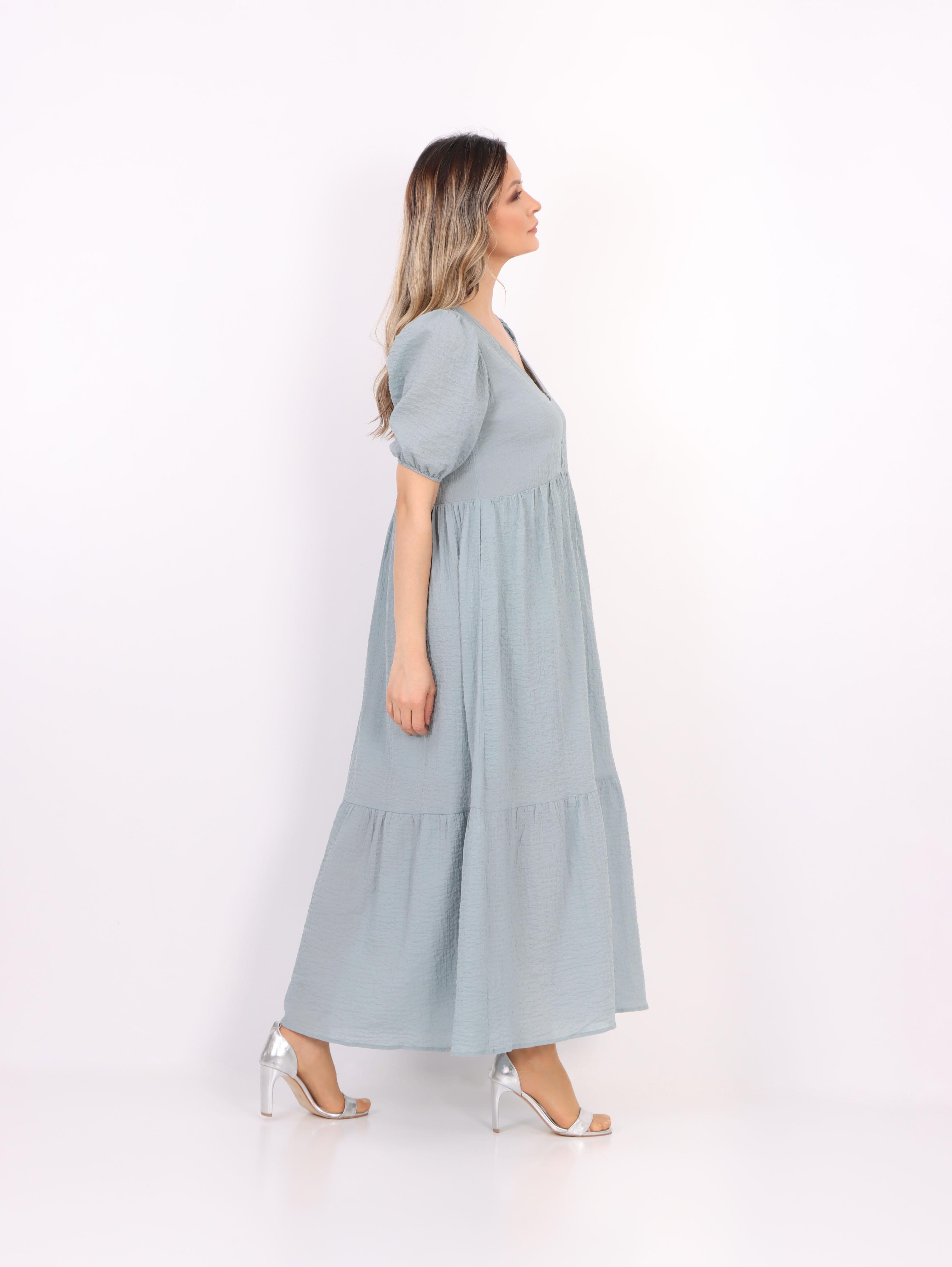 V Yaka Elbise (Pastel Mavi)