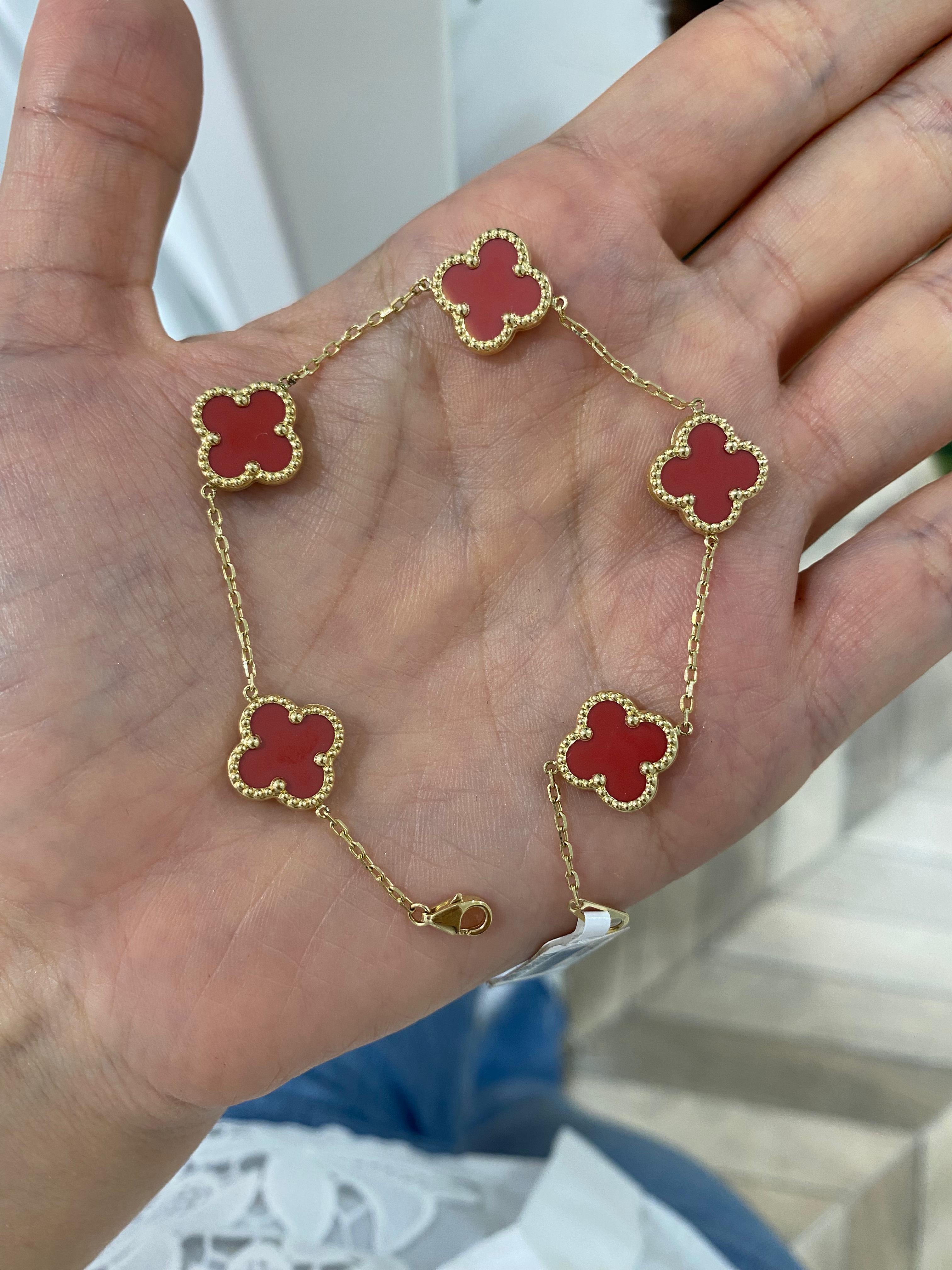 Kadın 14 K Altın Kırmızı 5 Yoncalı Bileklik - Best My Silver