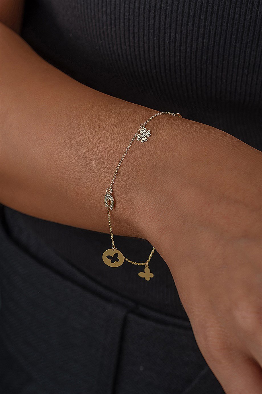 14 Ayar Altın Beşli Şans Bilekliği