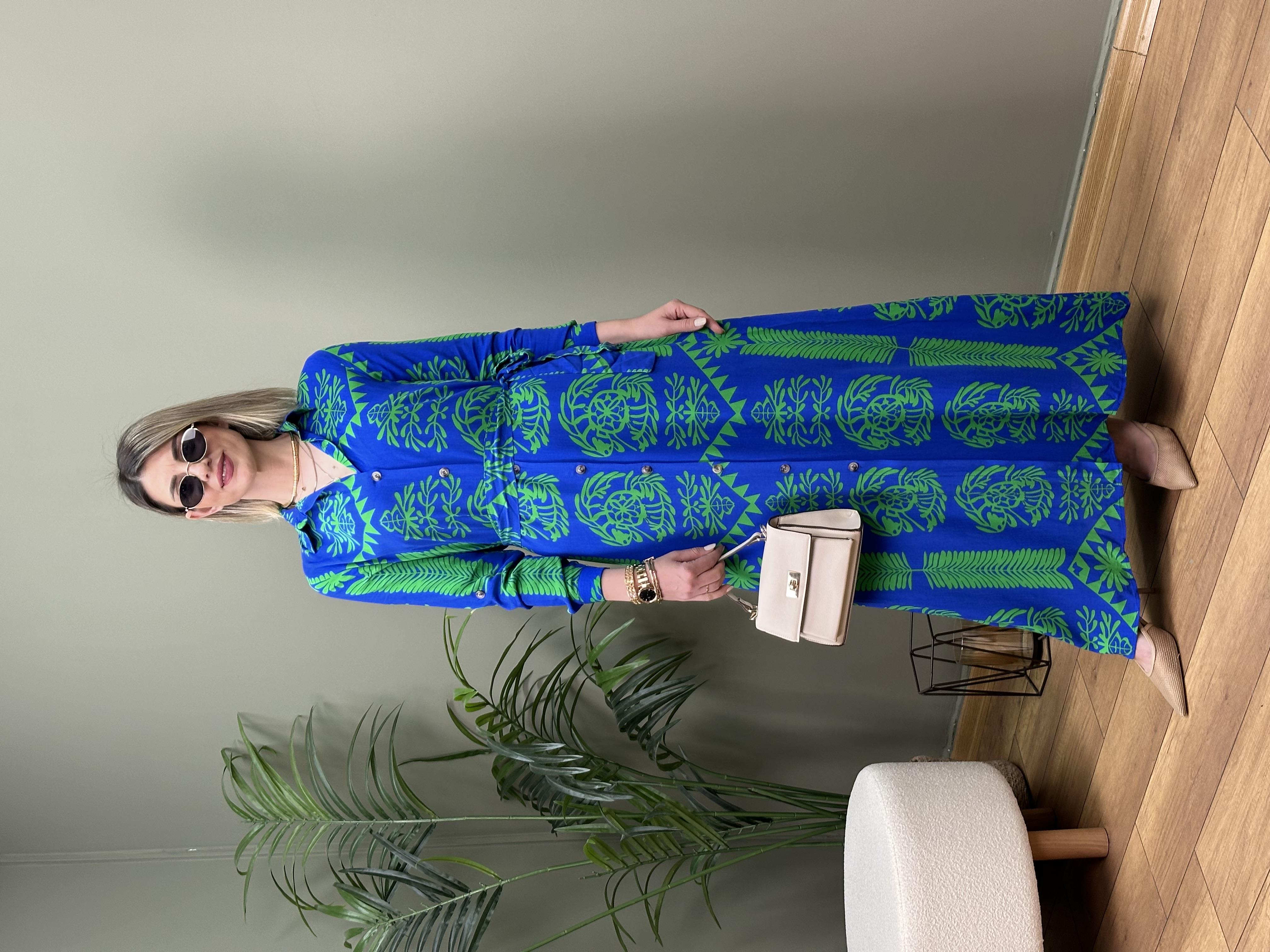 MAKSİ BOY ETNİK DESEN GÖMLEK ELBİSE