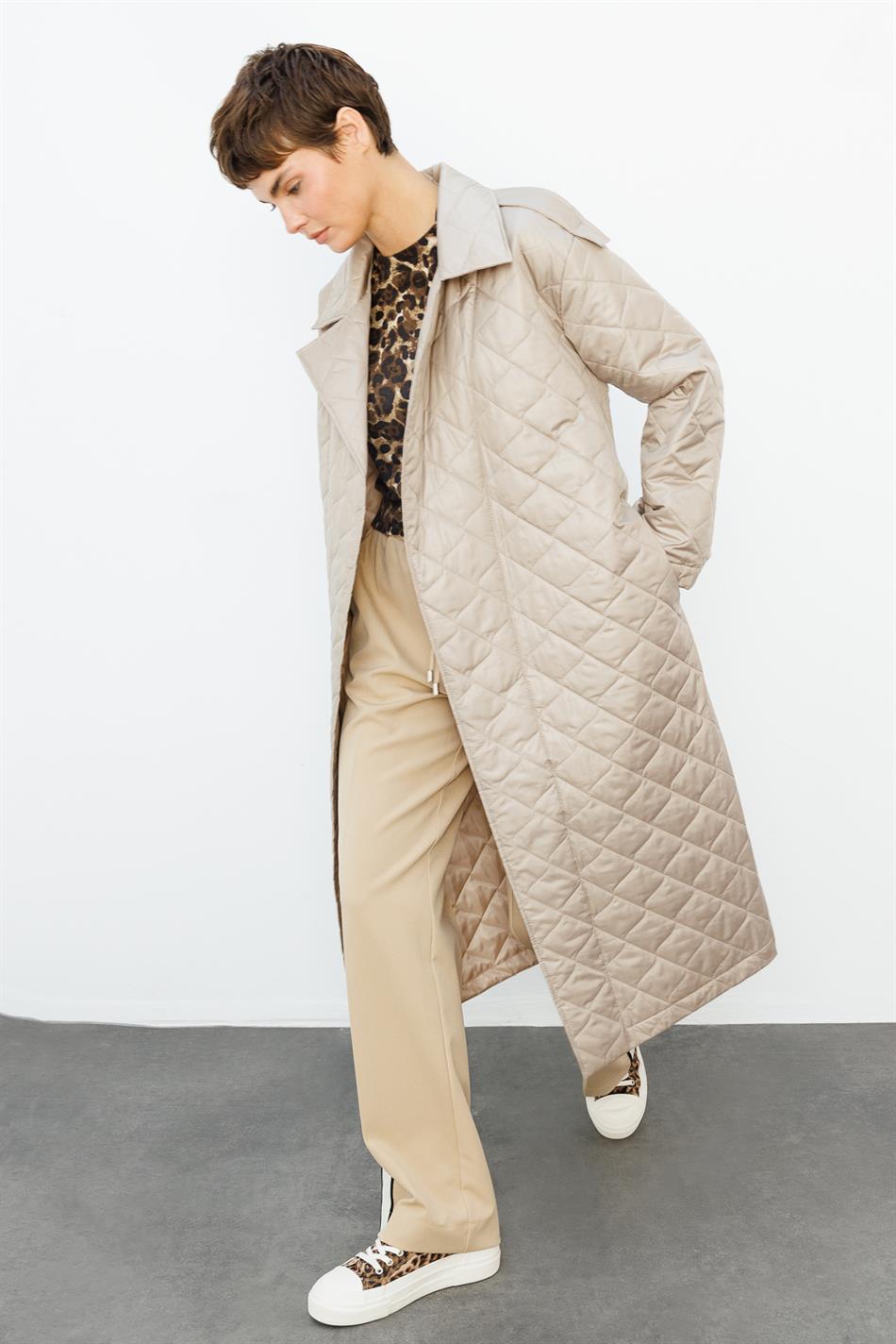 Maxara Önden Bağlamalı Elyaf Dokuma Baharlık Trench-Taş 242588M KABAN ...