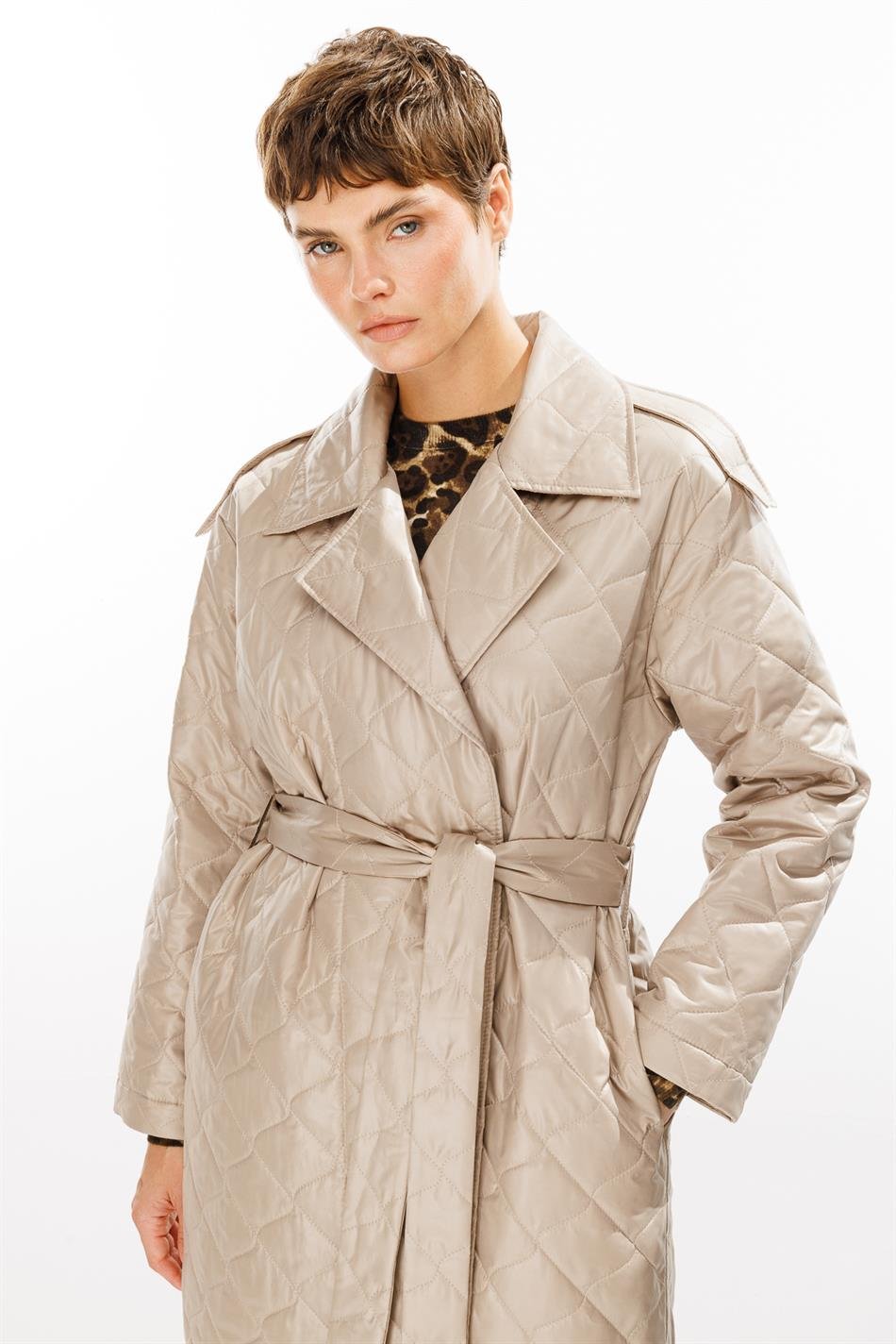 Maxara Önden Bağlamalı Elyaf Dokuma Baharlık Trench-Taş 242588M KABAN ...