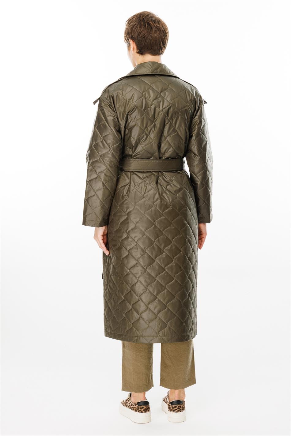 Maxara Önden Bağlamalı Elyaf Dokuma Baharlık Trench-Haki