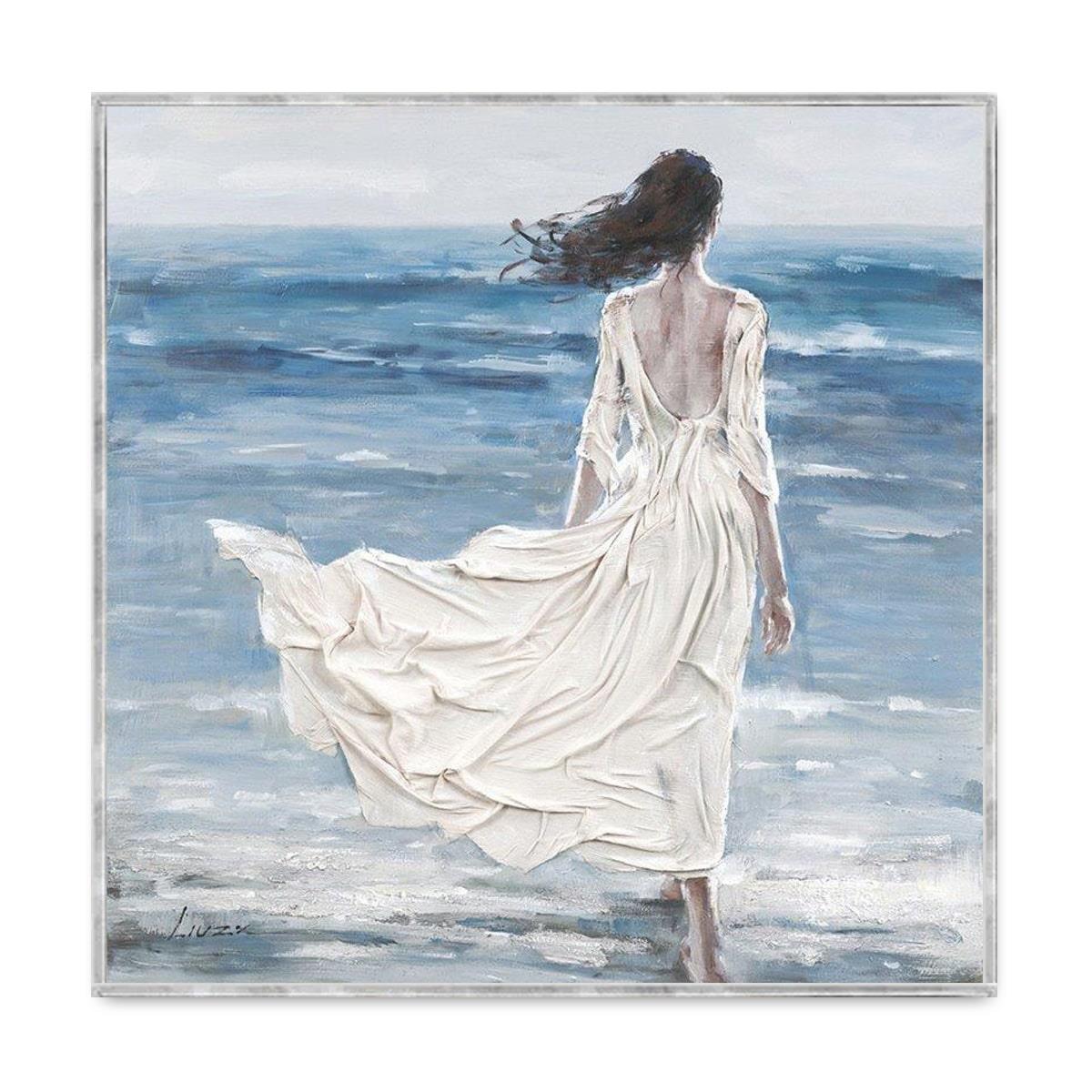 Woman In White Dress Yağlı Boya Dokulu Tablo | tablolife.com