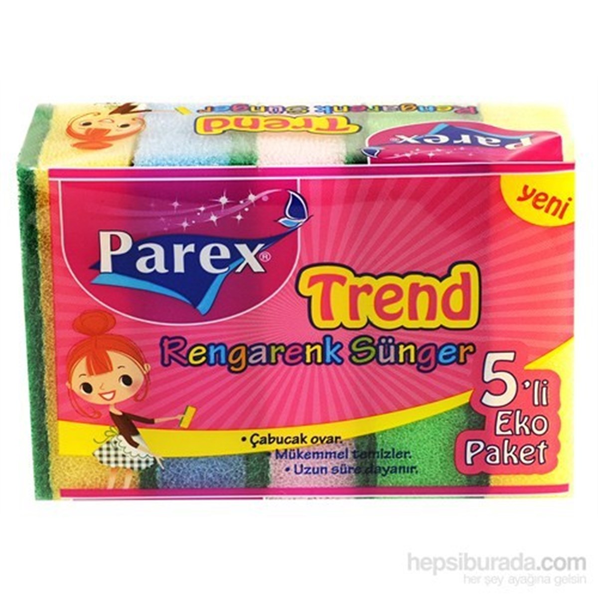Parex Rengarenk Düz Sünger 5'Li